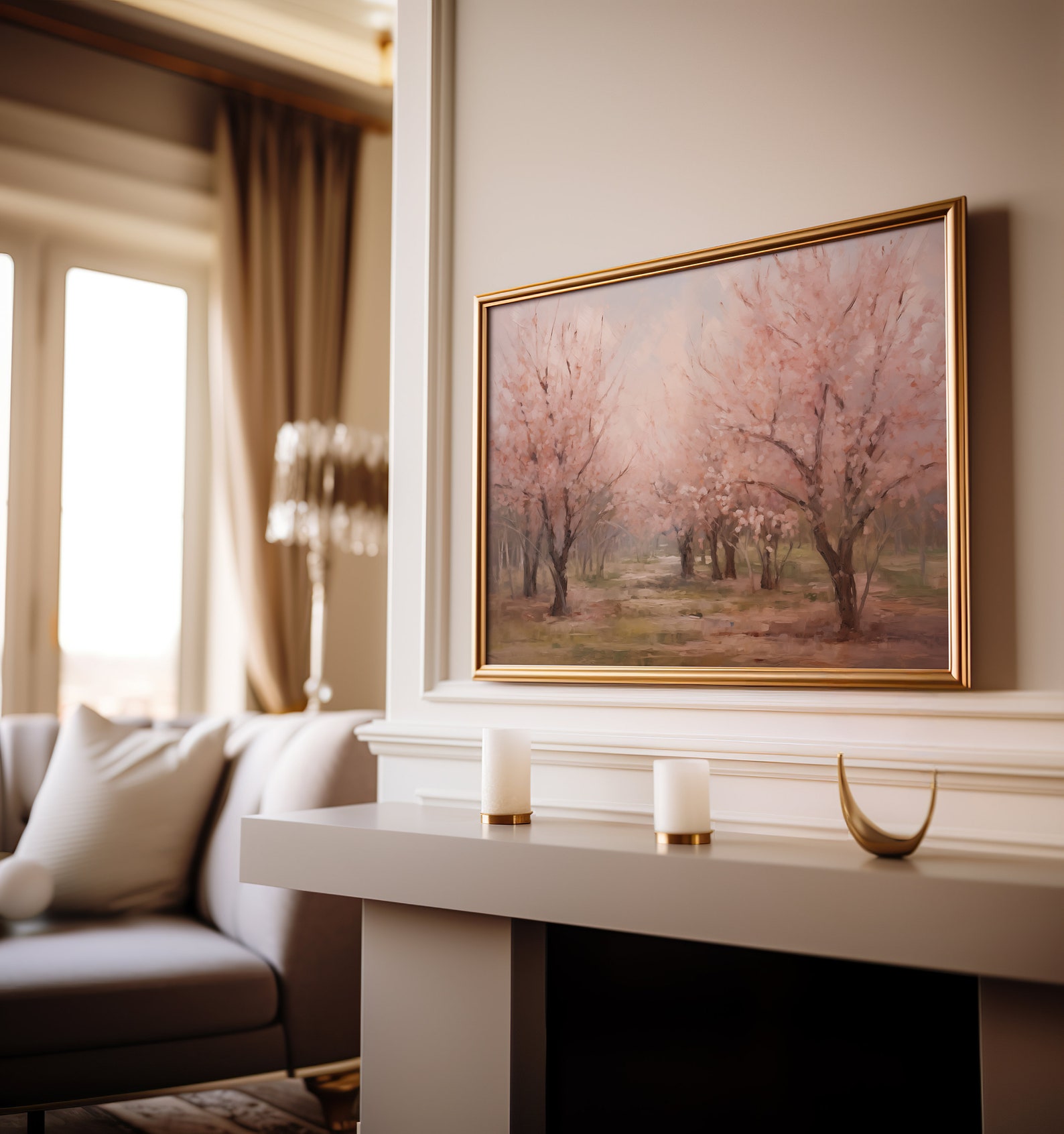 Moody Spring Oil Painting Cherry Blossom Oil Painting Blush Pink Floral ...