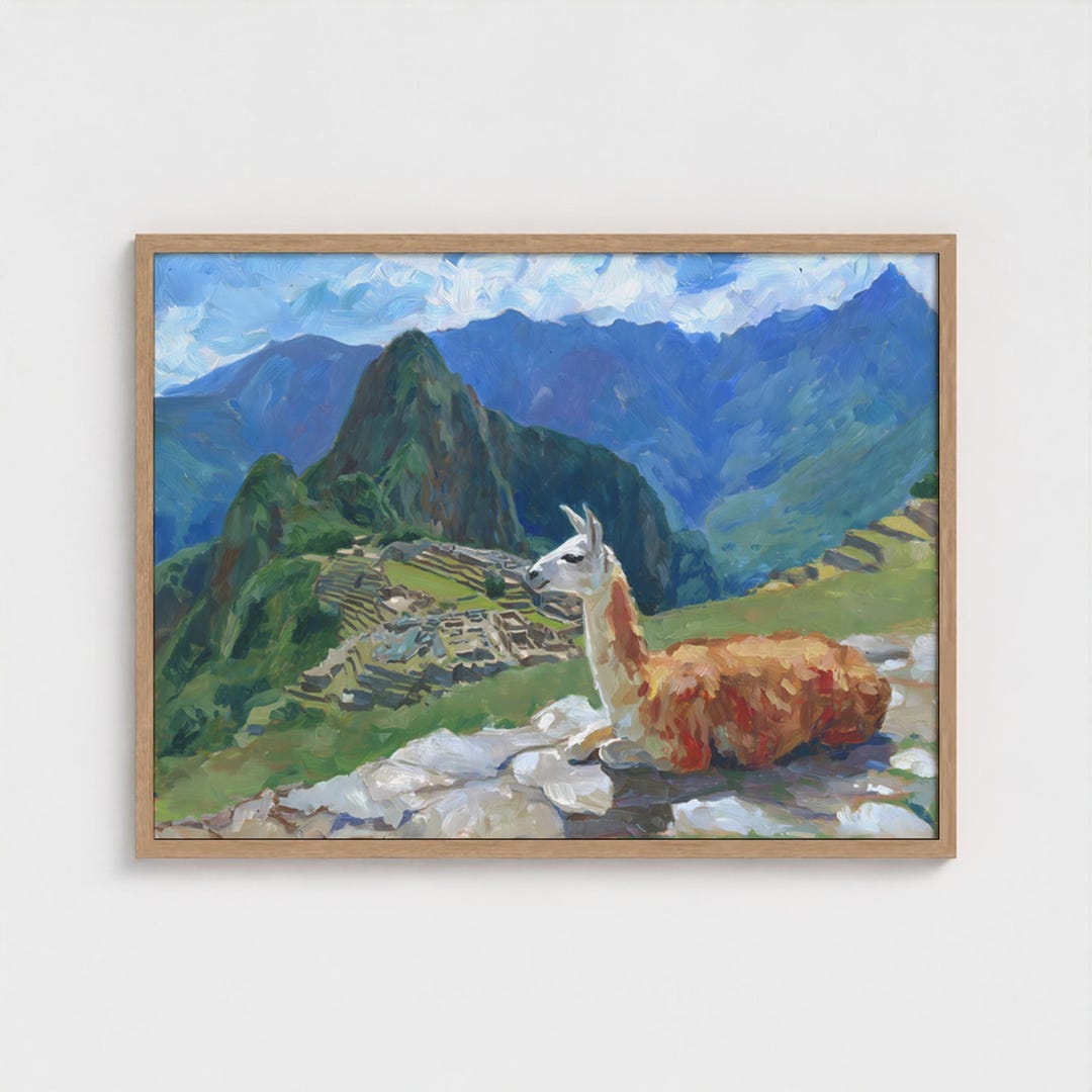 Machu Picchu Painting Peru Llama Travel Art Print South America Seven ...
