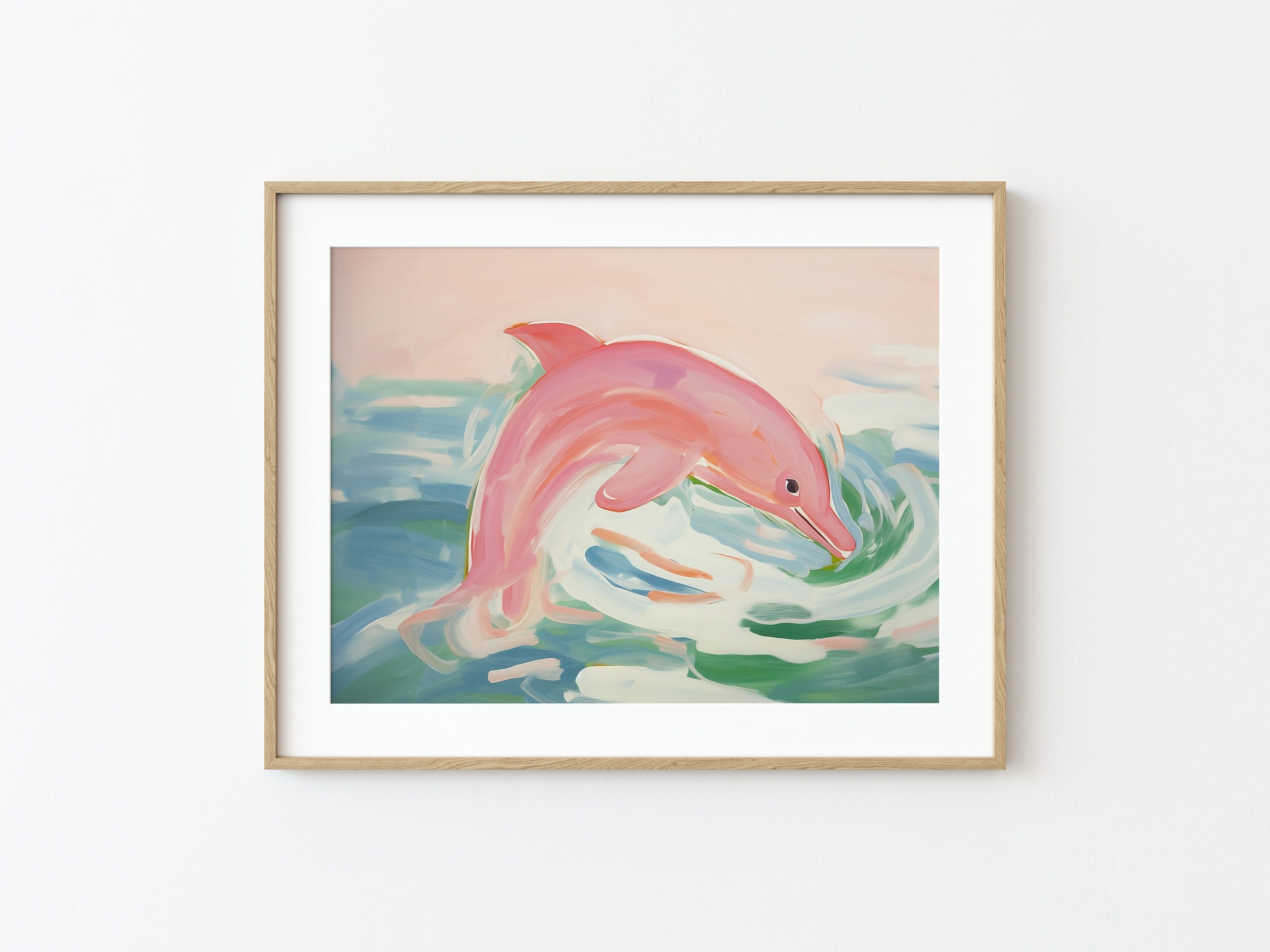 Preppy Pink Dolphin Oil Painting Abstract Girly Room Art Whimsical ...