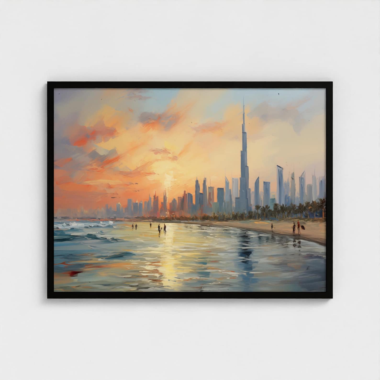 Dubai Skyline Oil Painting Sunset Wall Decor City Dubai Contemporary ...