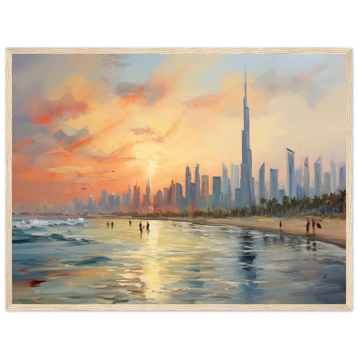 Dubai Skyline Oil Painting Sunset Wall Decor City Dubai Contemporary ...