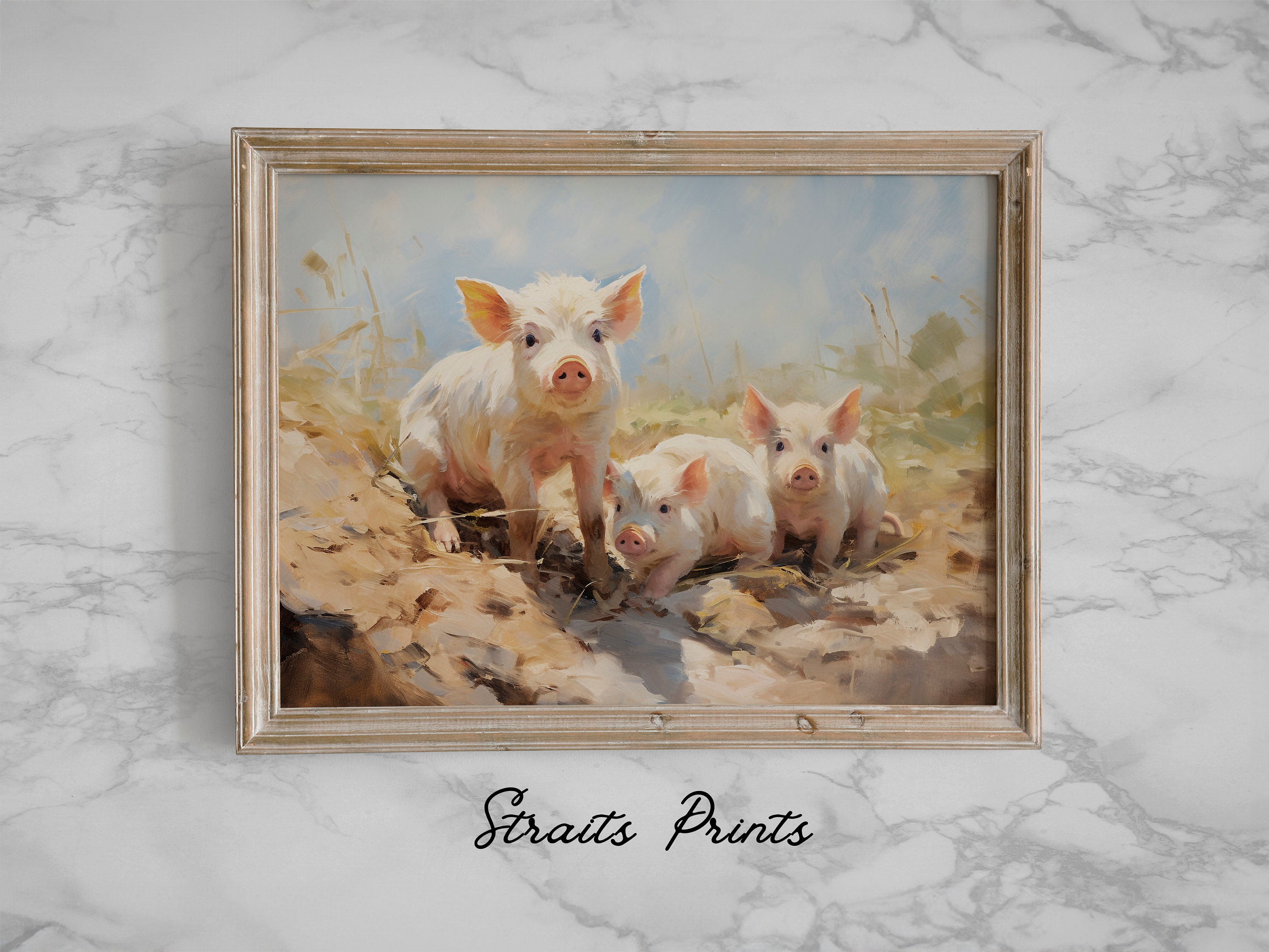 Vintage Oil Painting of Playful Pigs Rustic Farmyard Art - Etsy