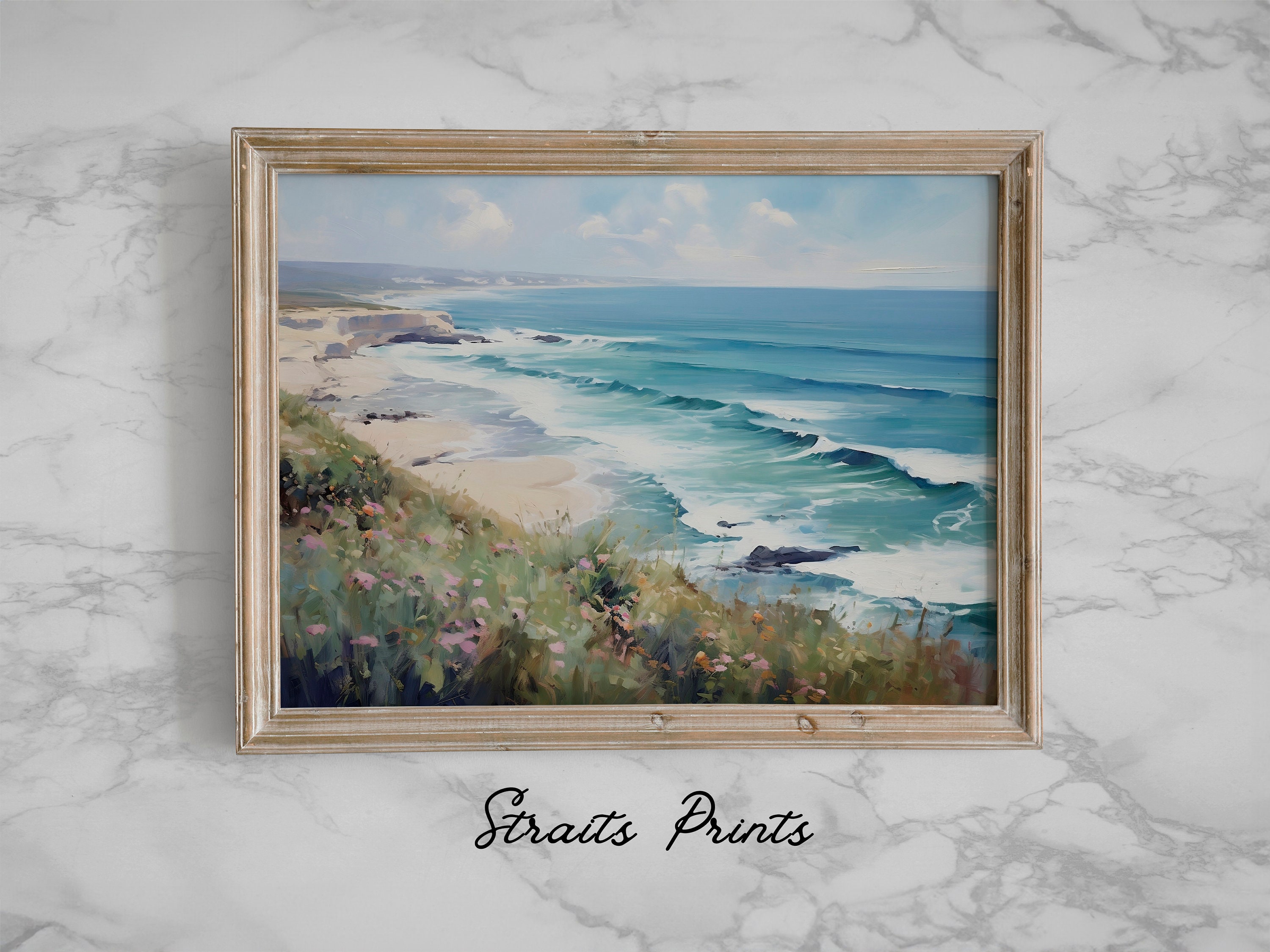 Painting of Flowers by the Sea Printable Coastal Art for Home Decor ...