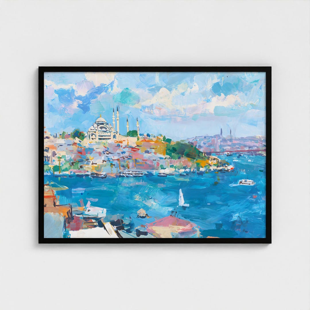 Istanbul Blue Mosque Painting Art Print Panoramic View of Turkey ...