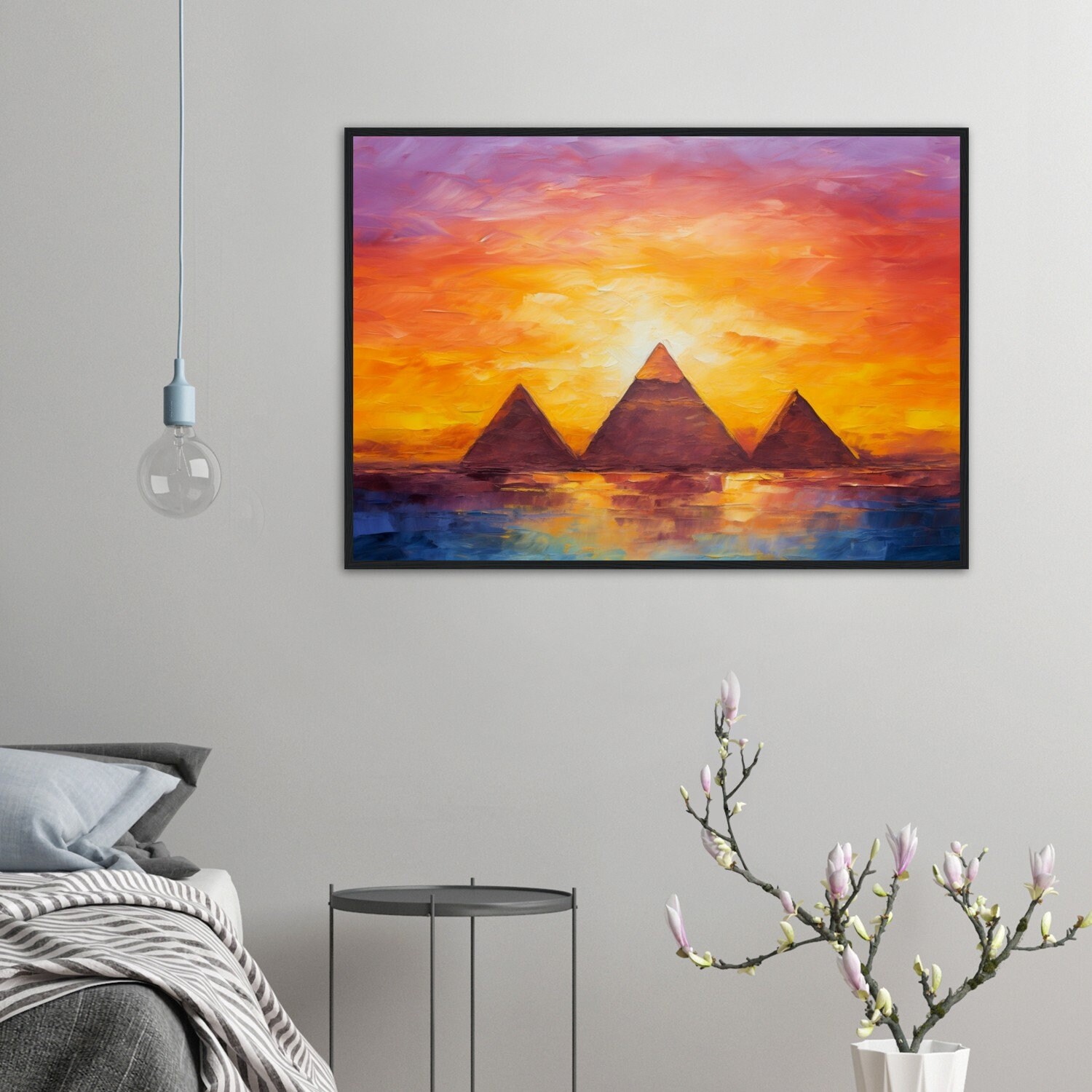 3 Giza Pyramids During Sunrise or Sunset,shot From Far, Impressionism ...