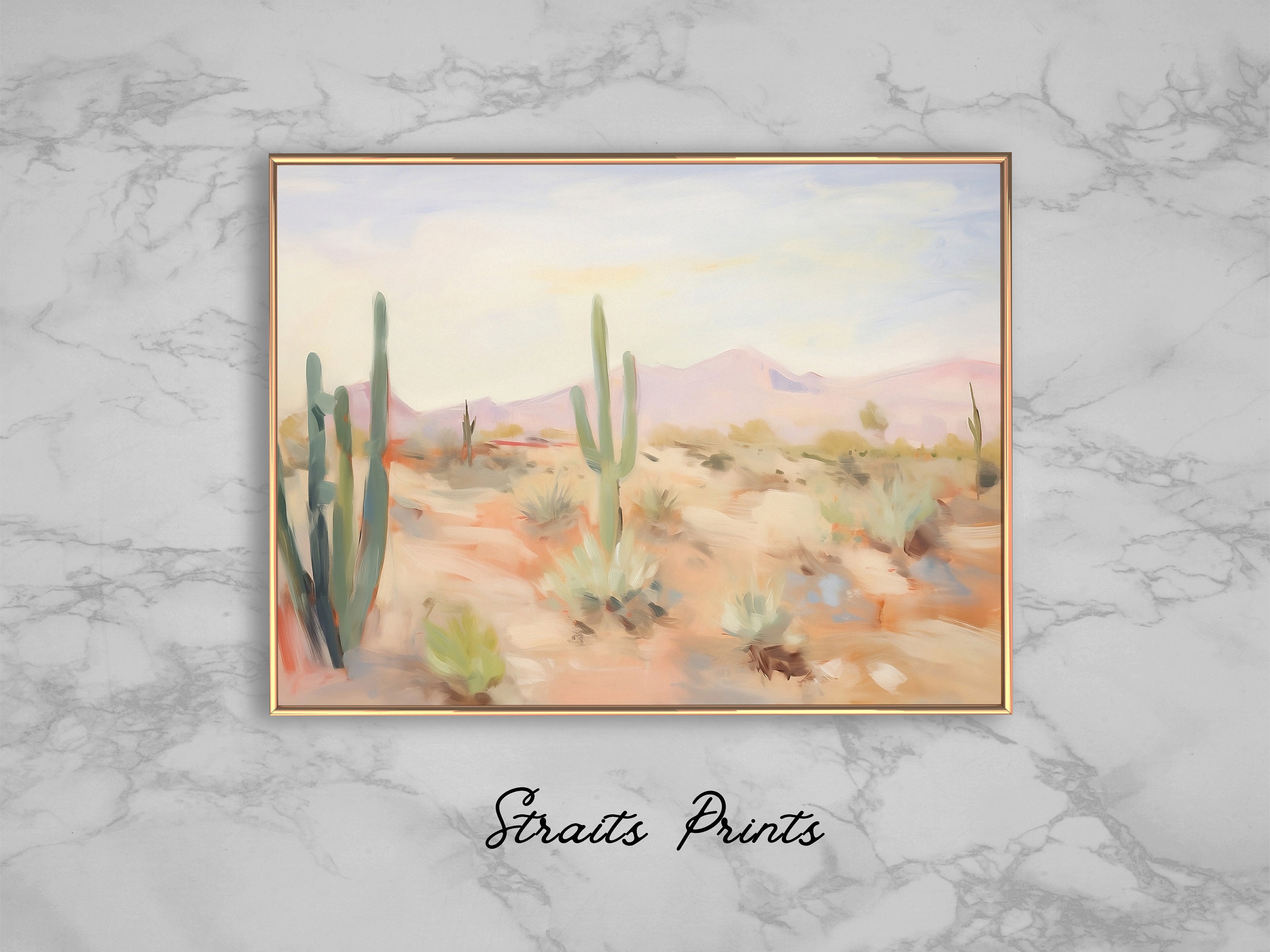 Southwest Desert Impressionism Oil Painting Cactus Landscape Art Decor ...