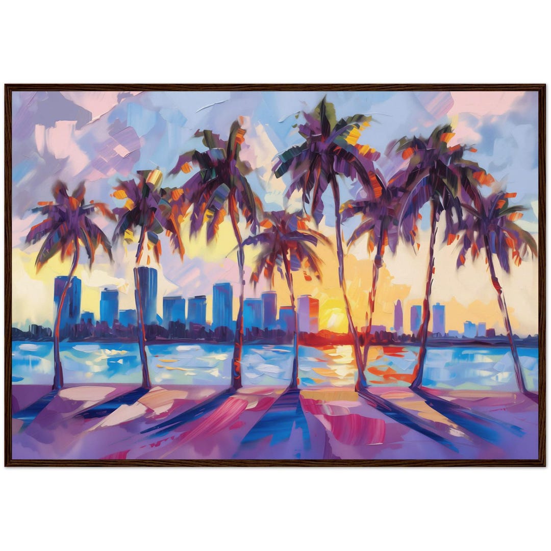 Miami Sunset Miami Skyline Painting Miami Palm Tree Art Print Miami ...