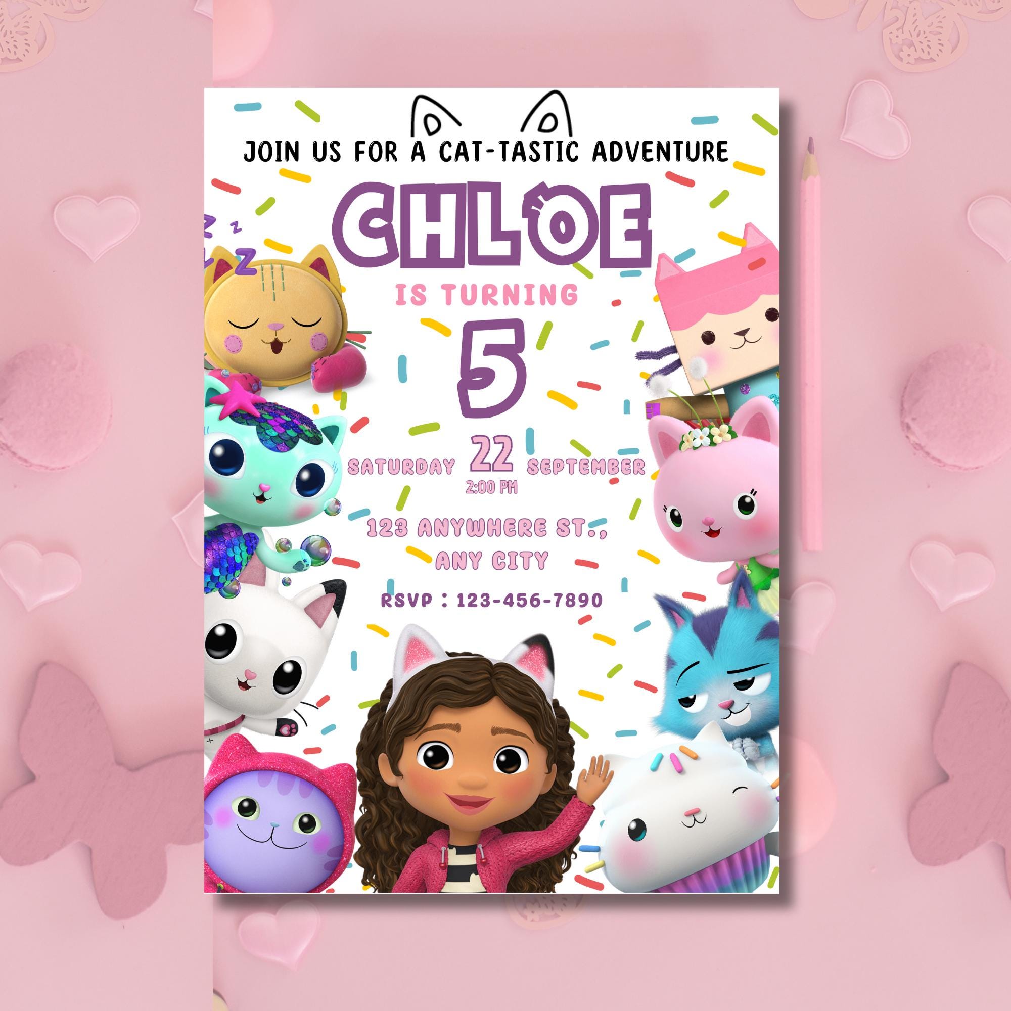 Gabbys Dollhouse Birthday Invitation, Digital Gabby Dollhouse ...