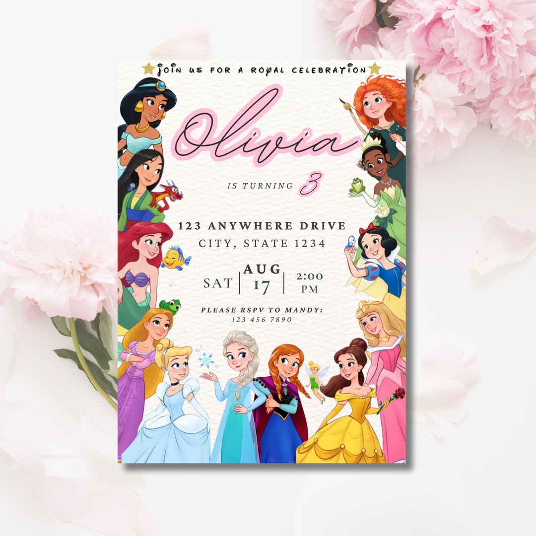 Disney Princess Birthday Party Invitation | Digital Self-editable Canva ...