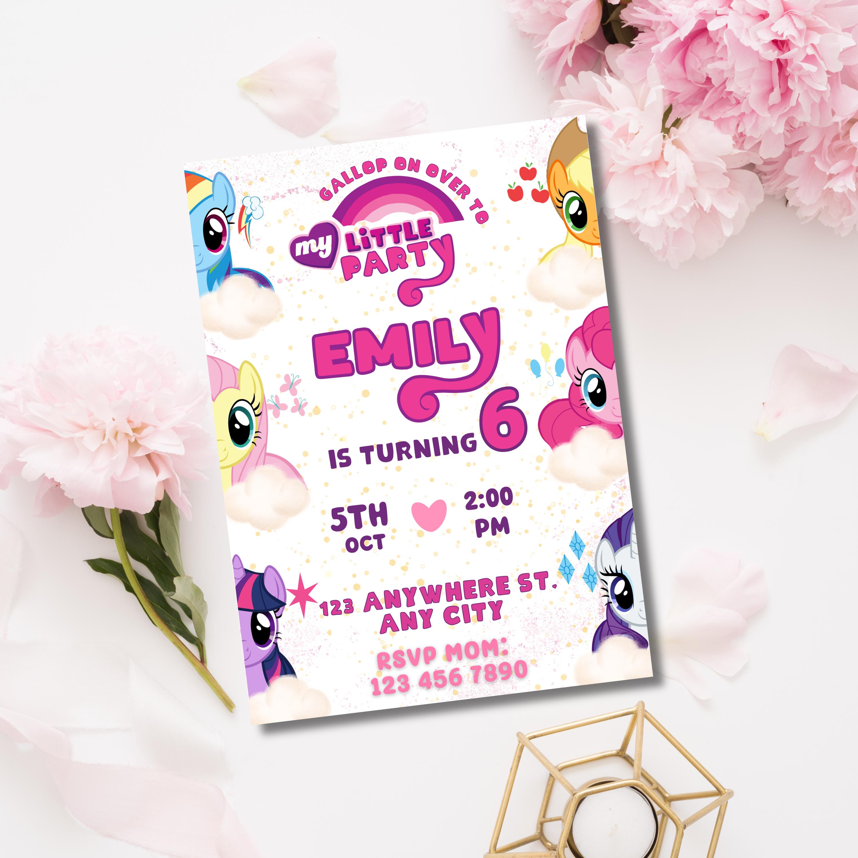 Editable My Little Pony Birthday Invitation: Canva Template (digital ...