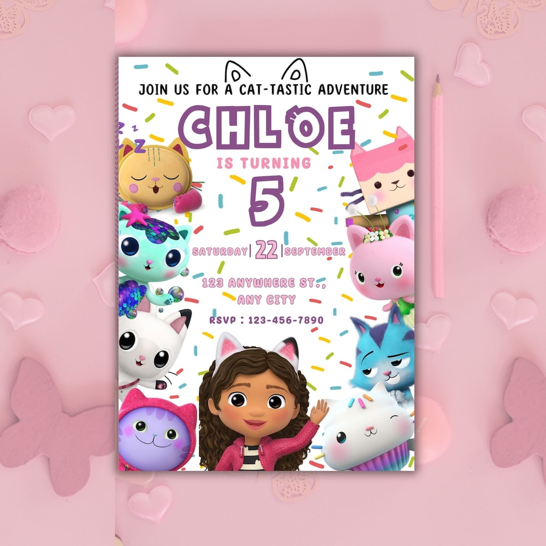 Gabbys Dollhouse Birthday Invitation, Digital Gabby Dollhouse ...