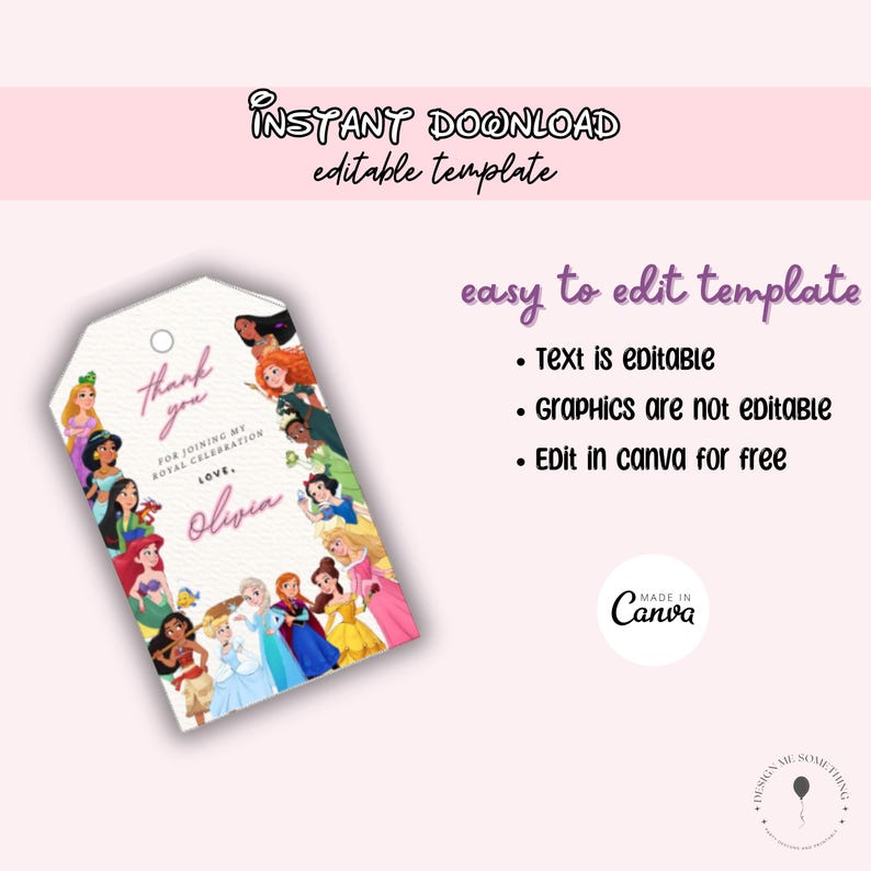 Princess Thank You Tags: Editable Canva Template (digital Download) - Etsy