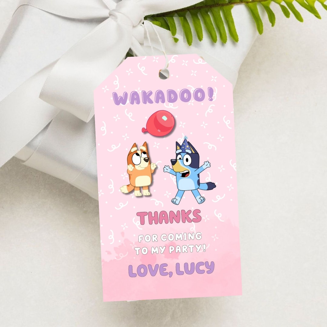 Bluey Birthday Tag, Thank You Tags, Canva Editable Template, Bluey ...