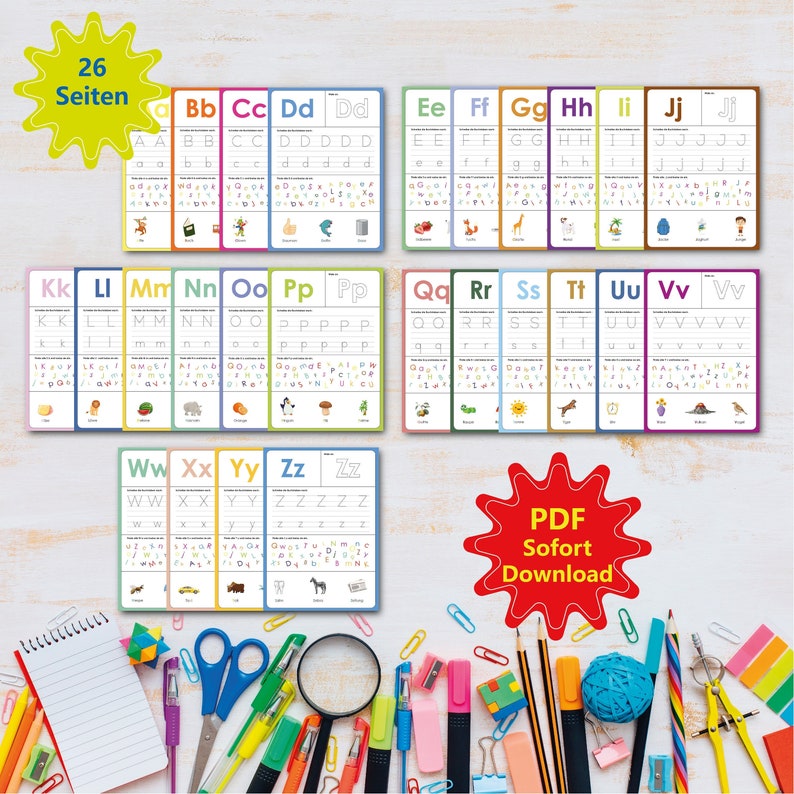 Learn to Write Alphabet Worksheets PDF Printable - Etsy