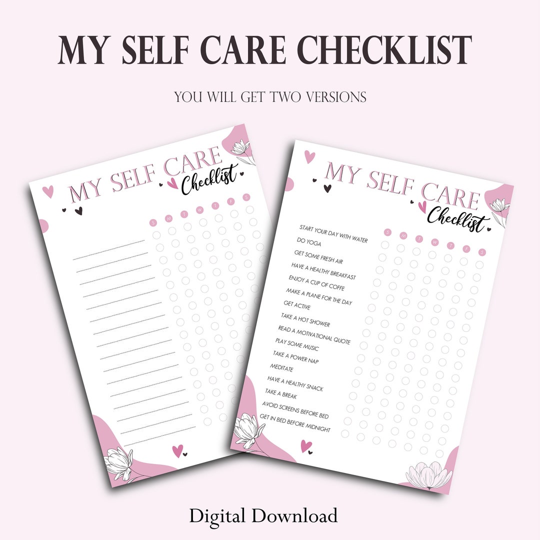 Pink Self Care Printable Checklist, Pink Feminine Abstract Floral Self ...