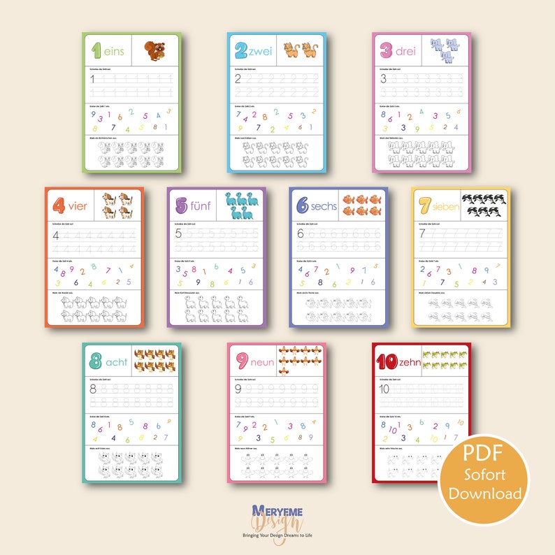 PDF Worksheets Numbers 1 to 10 - Counting and Writing Learning ...