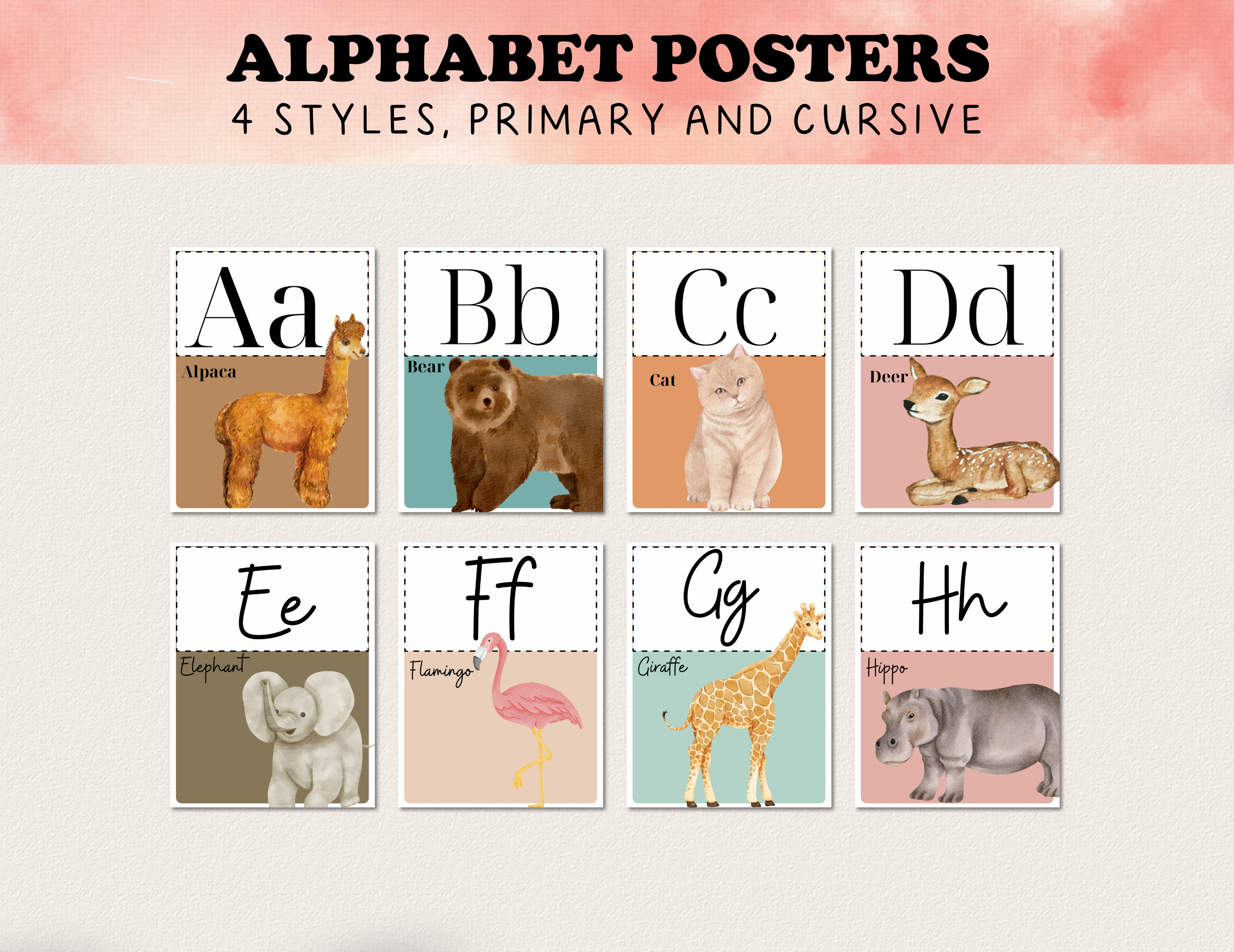 Classroom Alphabet Posters, Animal Alphabet, Boho Rainbow, Kindergarten ...