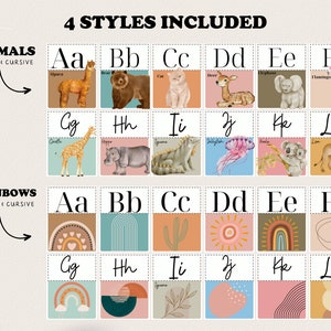 Classroom Alphabet Posters, Animal Alphabet, Boho Rainbow, Kindergarten ...