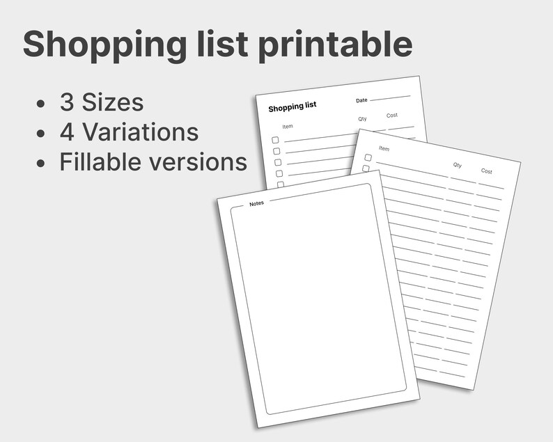 Printable & Fillable Shopping List / Simple / Minimal / A6 / - Etsy