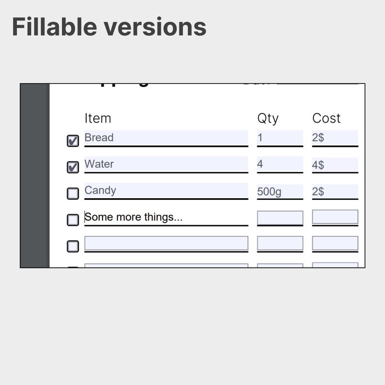 Printable & Fillable Shopping List / Simple / Minimal / A6 / A5 / A4 ...