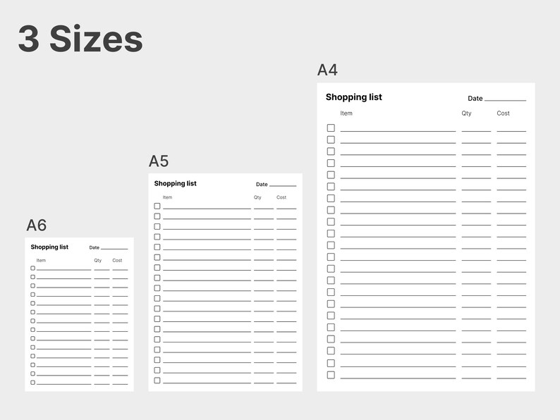 Printable & Fillable Shopping List / Simple / Minimal / A6 / - Etsy