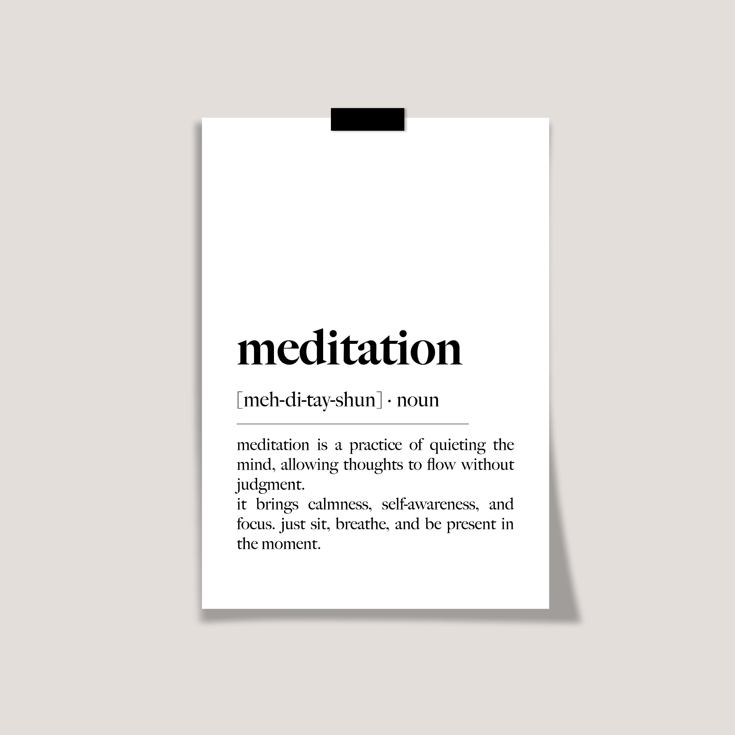 Meditation Definition Print Minimalist Black and White - Etsy