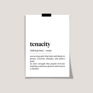 Tenacity | Definition Print | Minimalist Black and White Wall Art | A5 ...