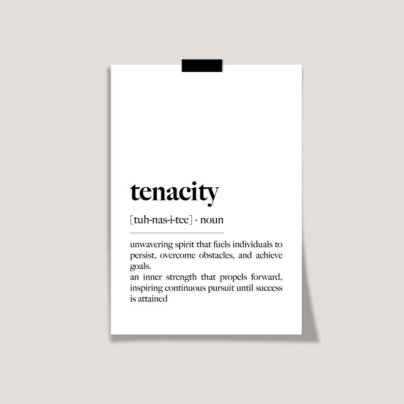 Tenacity | Definition Print | Minimalist Black and White Wall Art | A5 ...