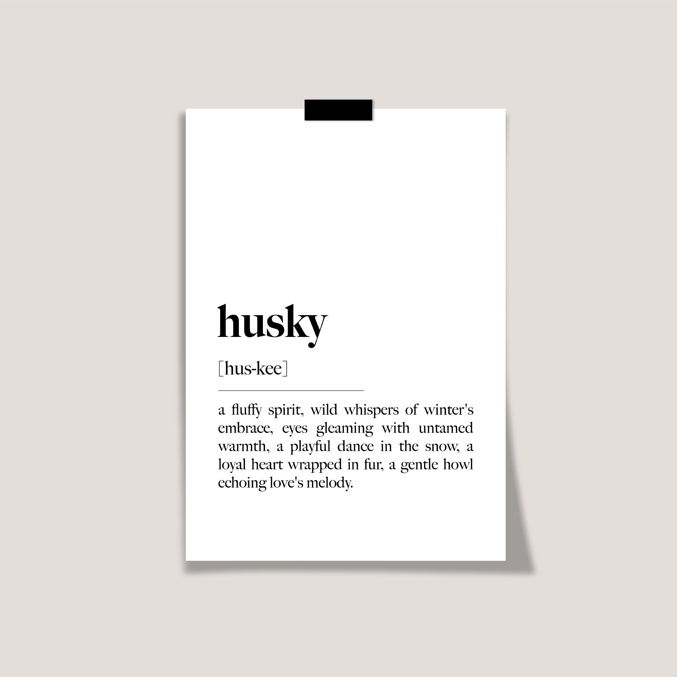 Husky Dog Breed Definition Print Minimalist Black and White Wall Art A5 ...