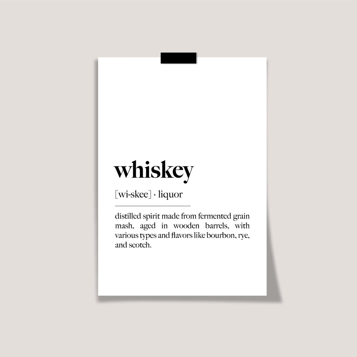 Whiskey | Alcohol Cocktail Definition Print | Minimalist Black and ...