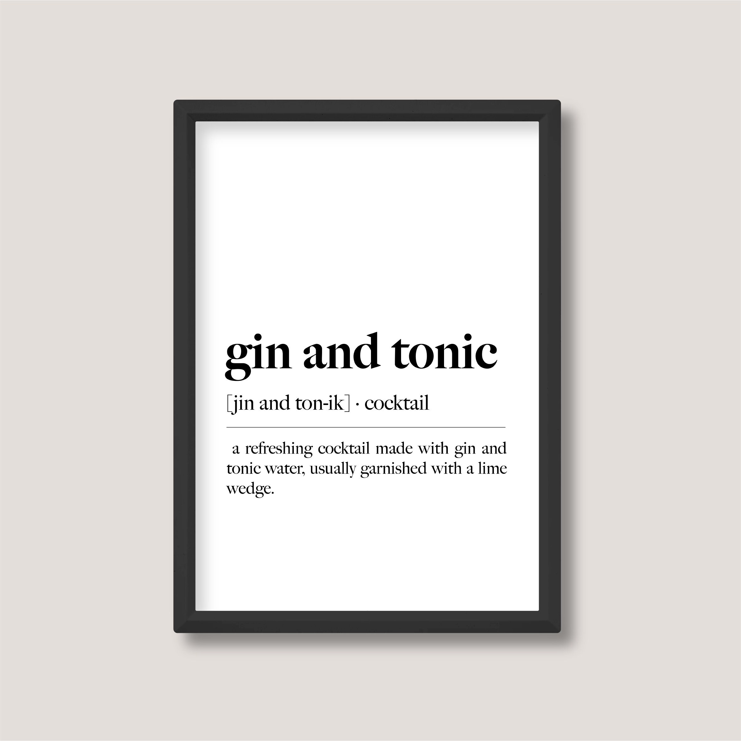 Gin and Tonic Alcohol Cocktail Definition Print Minimalist Black and ...