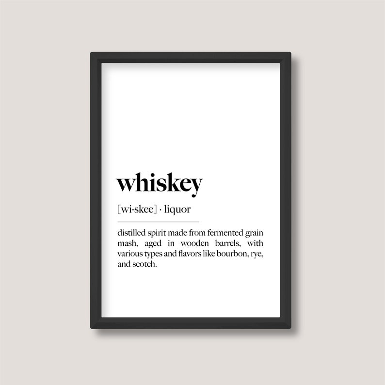 Whiskey | Alcohol Cocktail Definition Print | Minimalist Black and ...