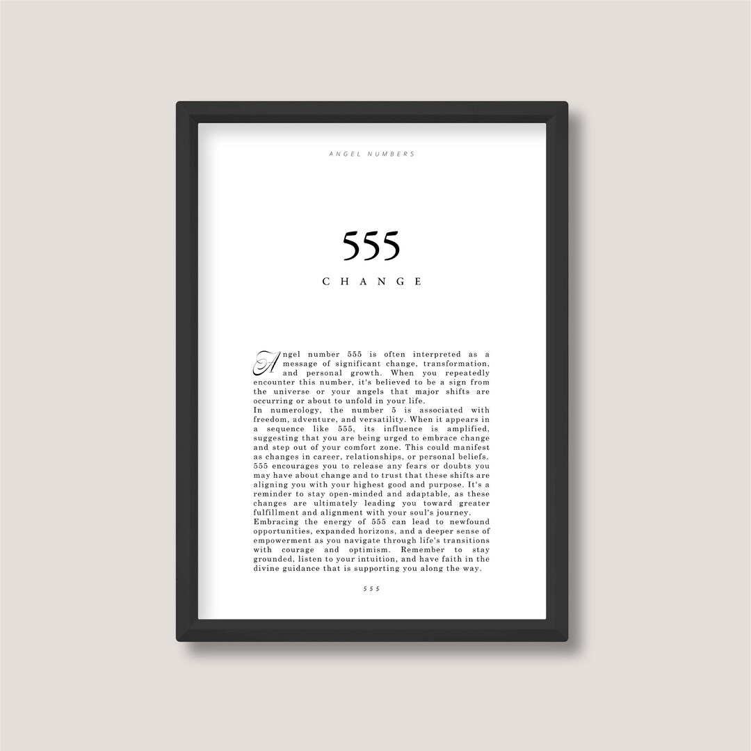 555 Change | Angel Number Definition Print | Minimalist Black and White ...