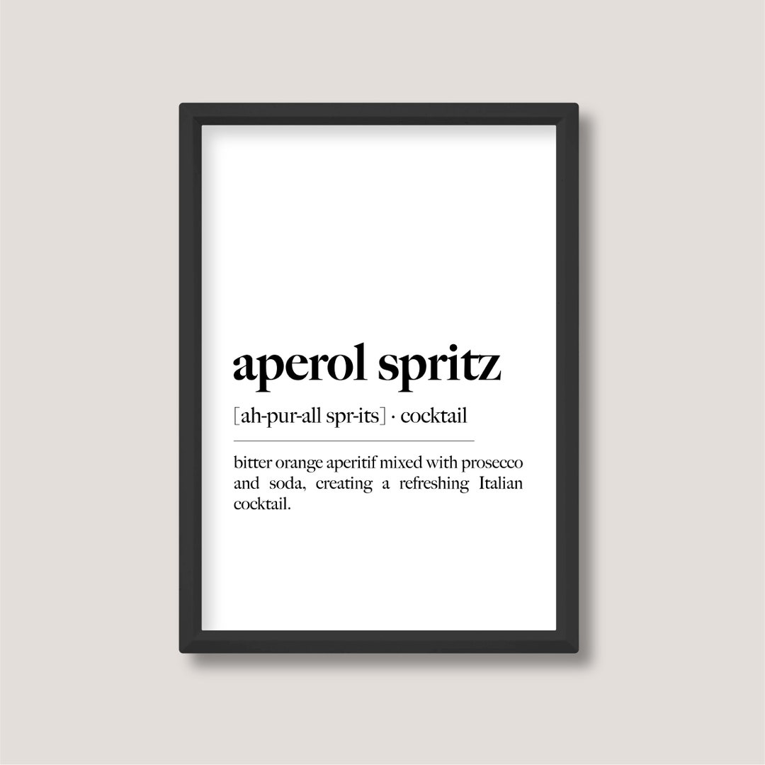 Aperol Spritz | Alcohol Cocktail Definition Print | Minimalist Black ...