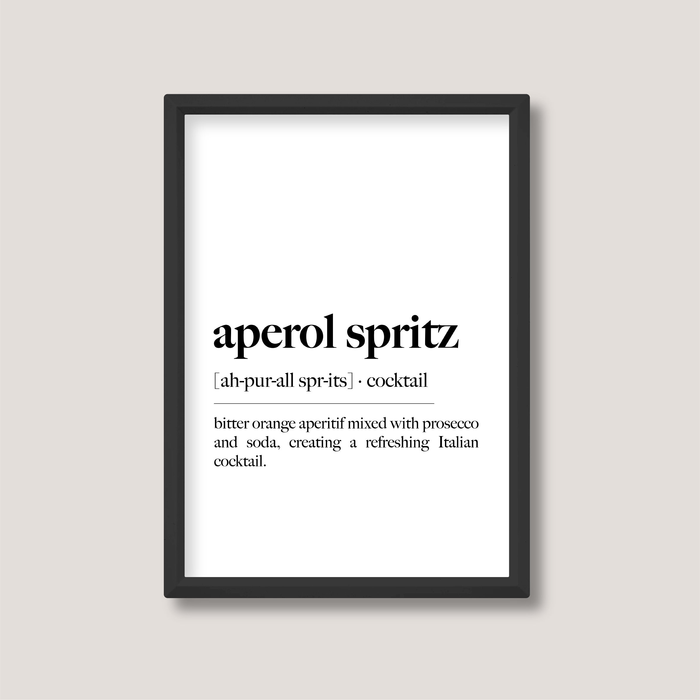 Aperol Spritz | Alcohol Cocktail Definition Print | Minimalist Black ...