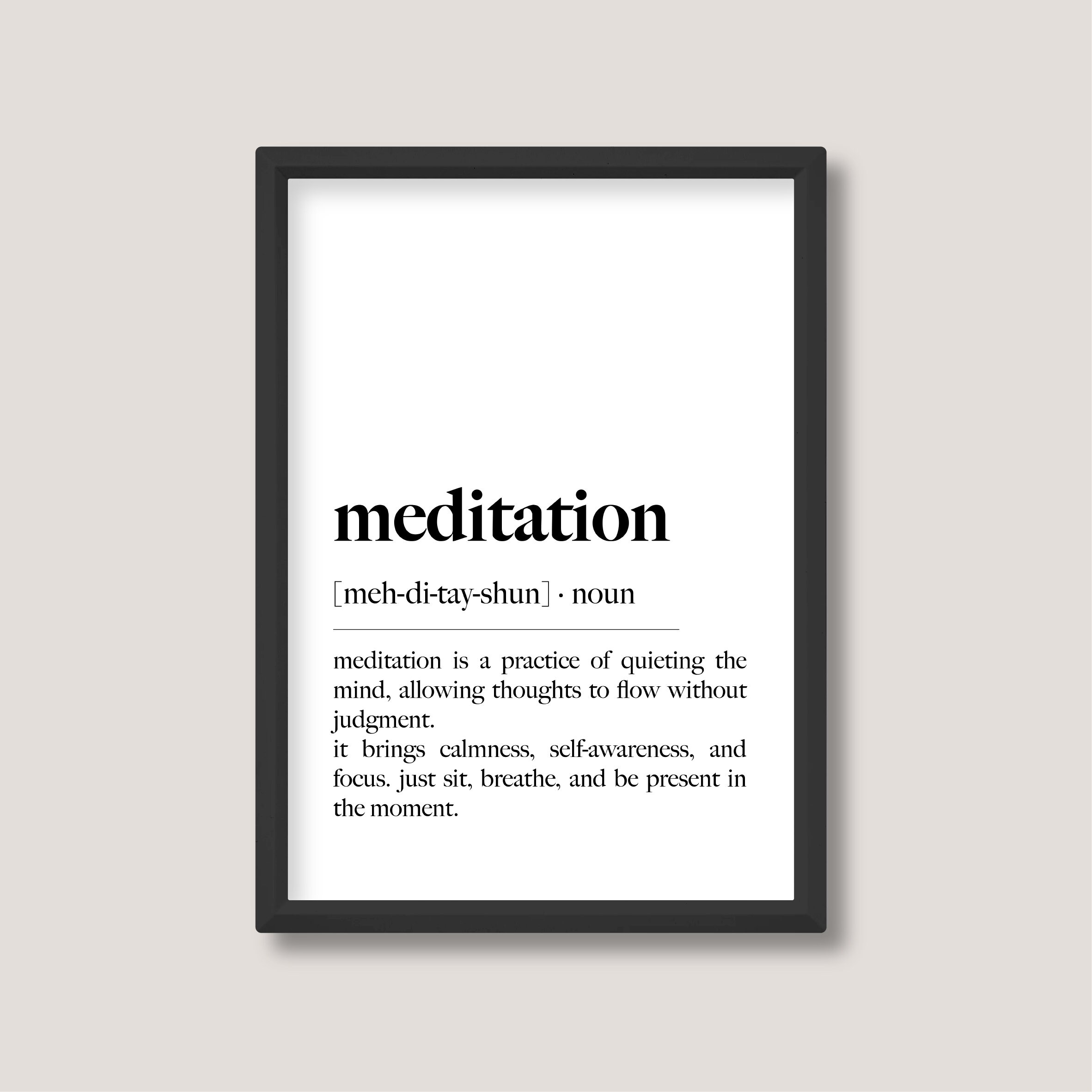 Meditation Definition Print Minimalist Black and White - Etsy