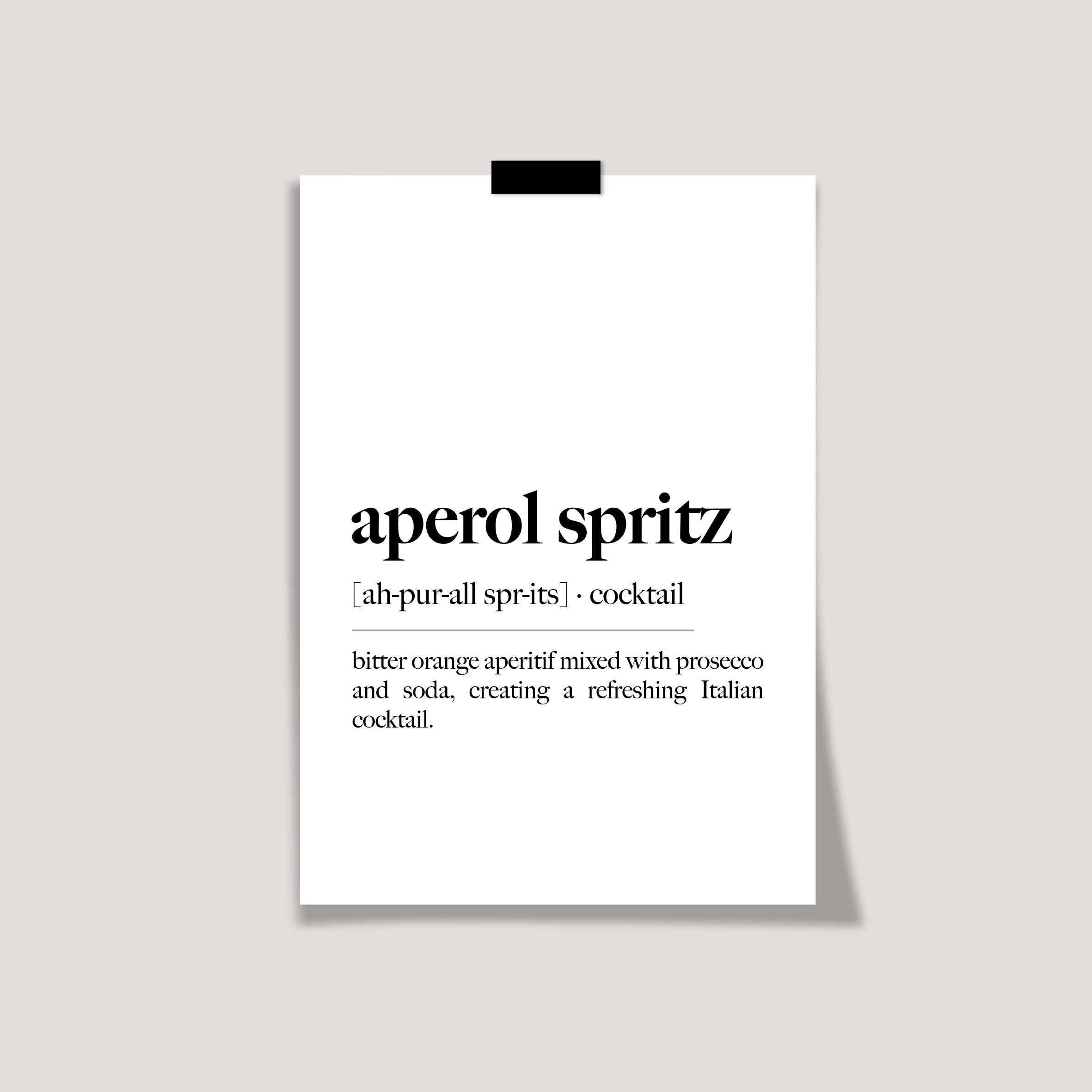 Aperol Spritz | Alcohol Cocktail Definition Print | Minimalist Black ...