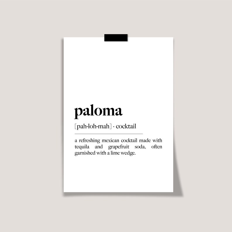 Paloma | Alcohol Cocktail Definition Print | Minimalist Black and White ...