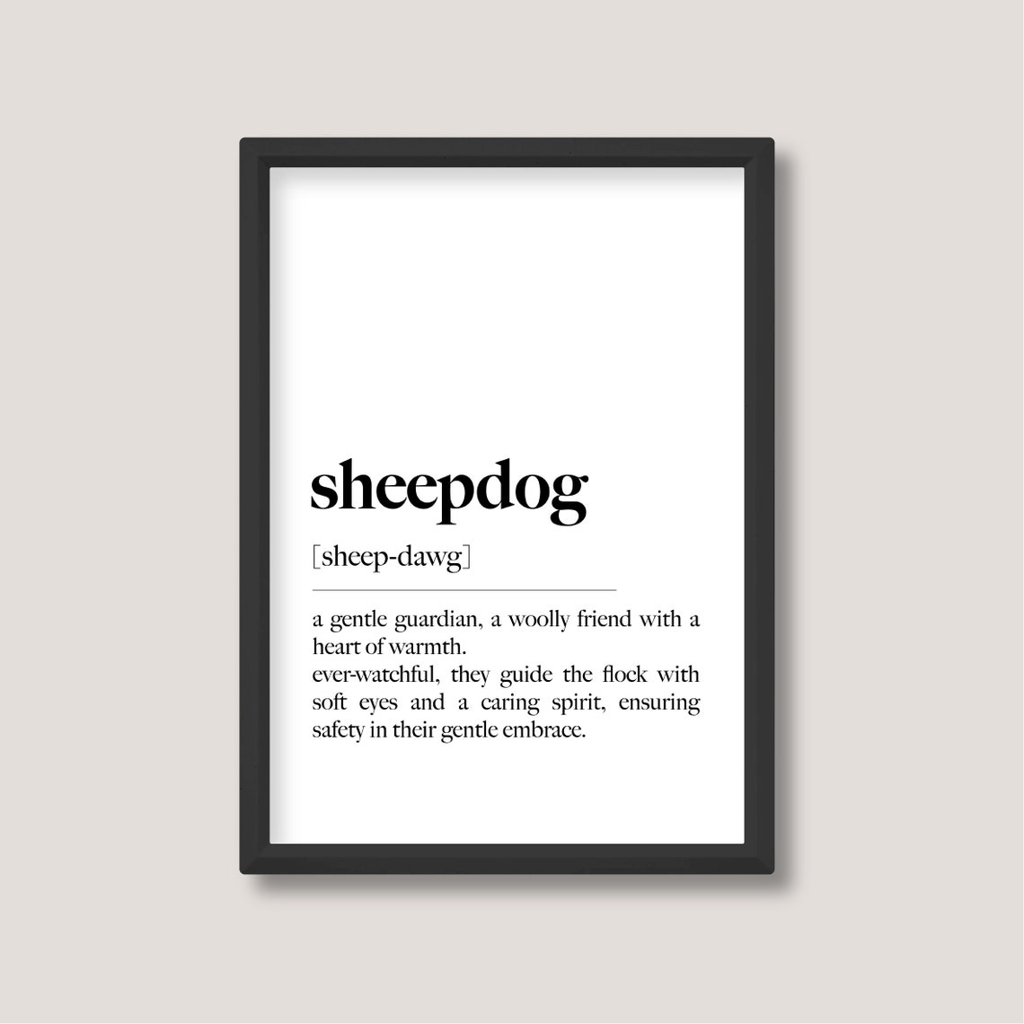 Sheepdog | Dog Breed Definition Print | Minimalist Black and White Wall ...