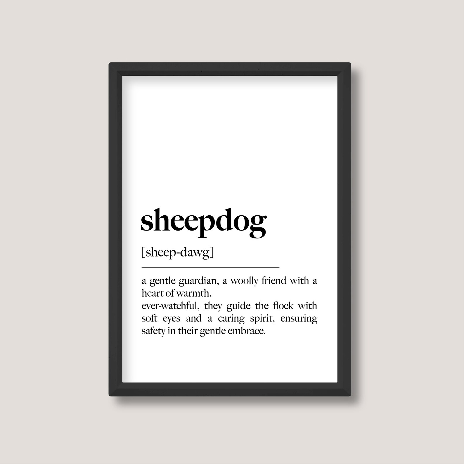 Sheepdog | Dog Breed Definition Print | Minimalist Black and White Wall ...