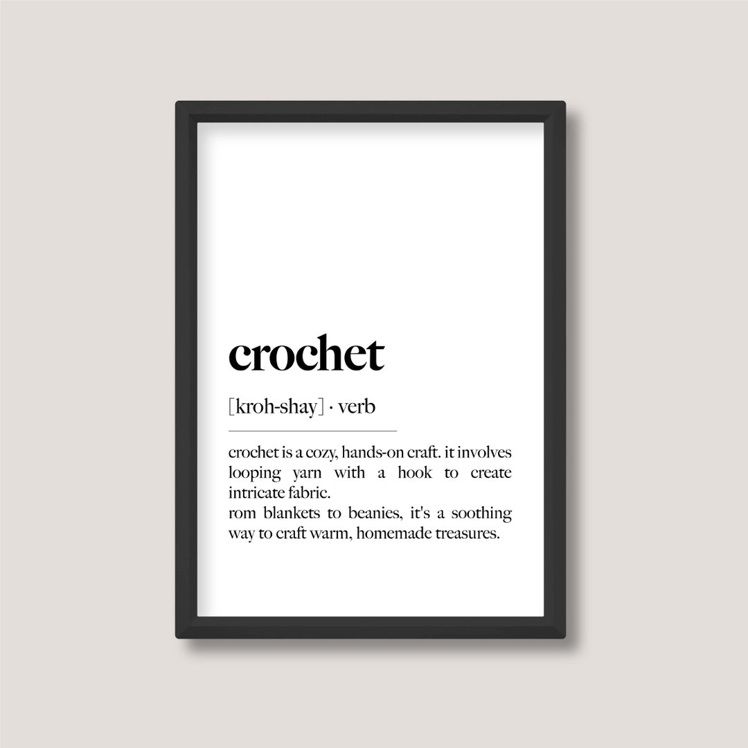 Crochet | Definition Print | Minimalist Black and White Wall Art | A5 ...