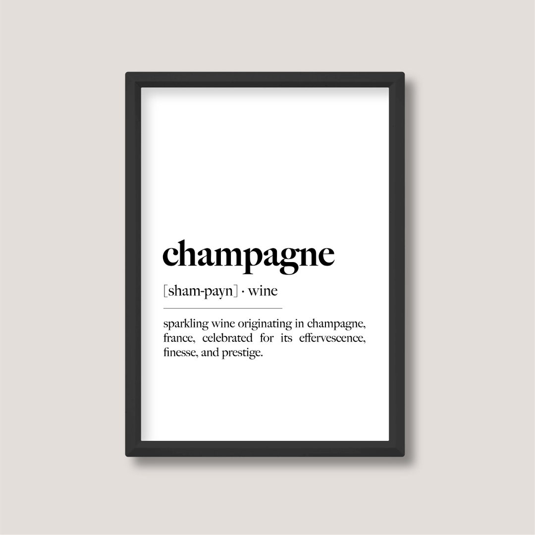 Champagne | Alcohol Cocktail Definition Print | Minimalist Black and ...