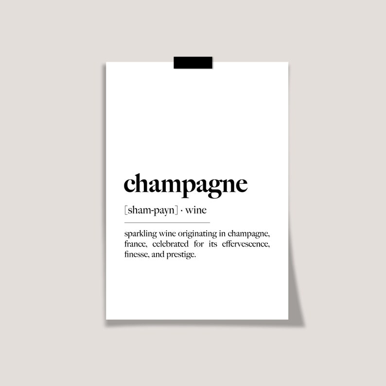 Champagne | Alcohol Cocktail Definition Print | Minimalist Black and ...