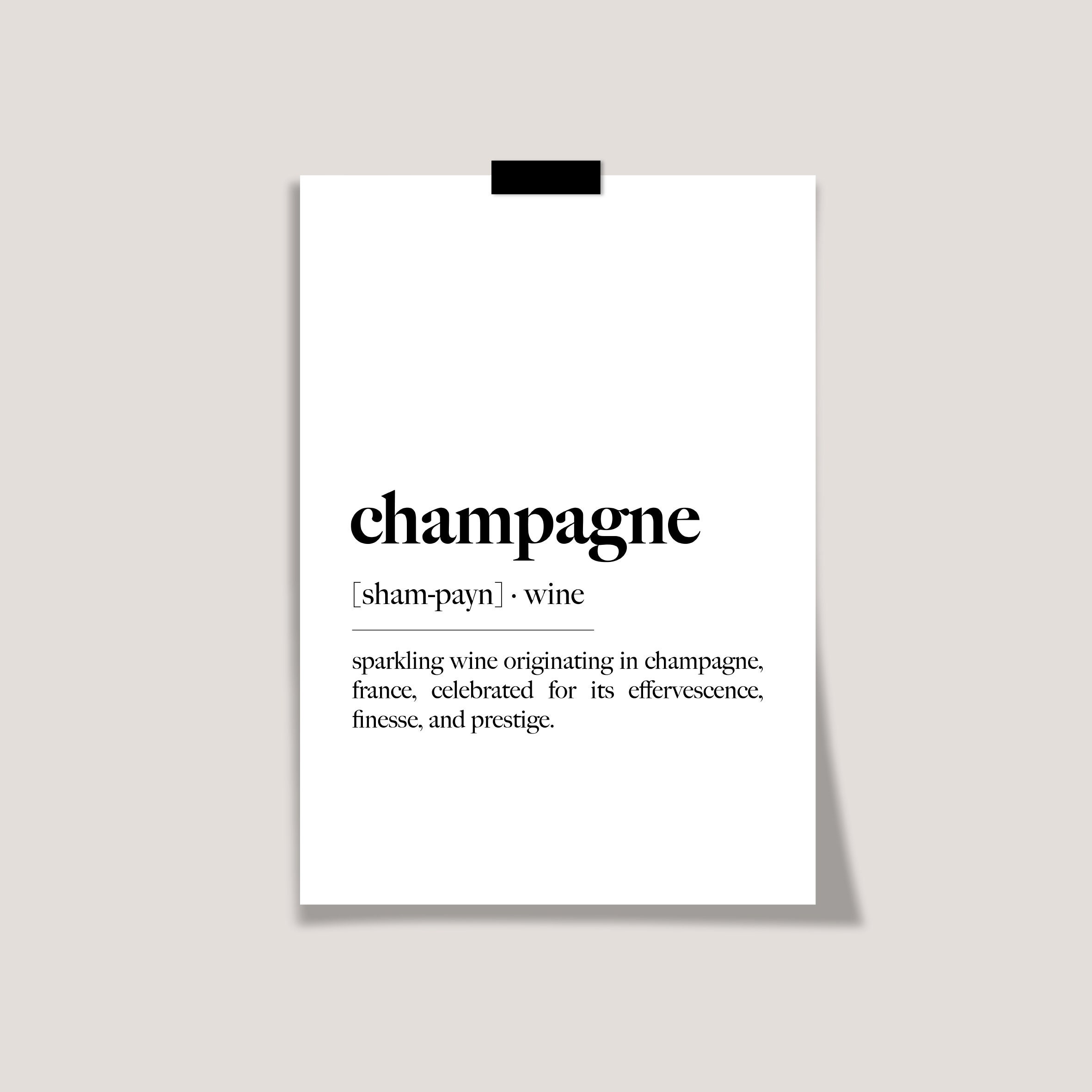 Champagne | Alcohol Cocktail Definition Print | Minimalist Black and ...