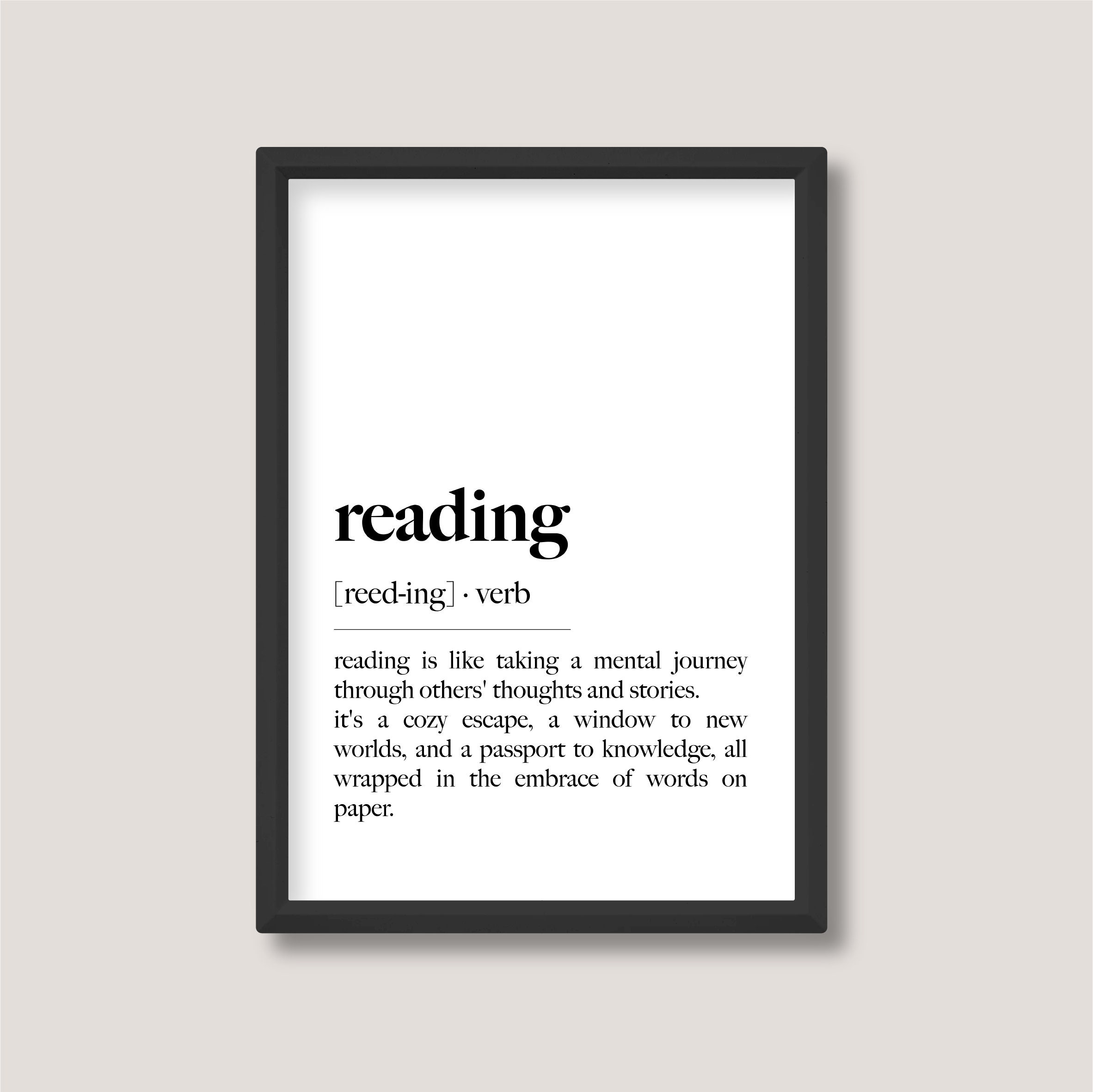Reading | Definition Print | Minimalist Black and White Wall Art | A5 ...