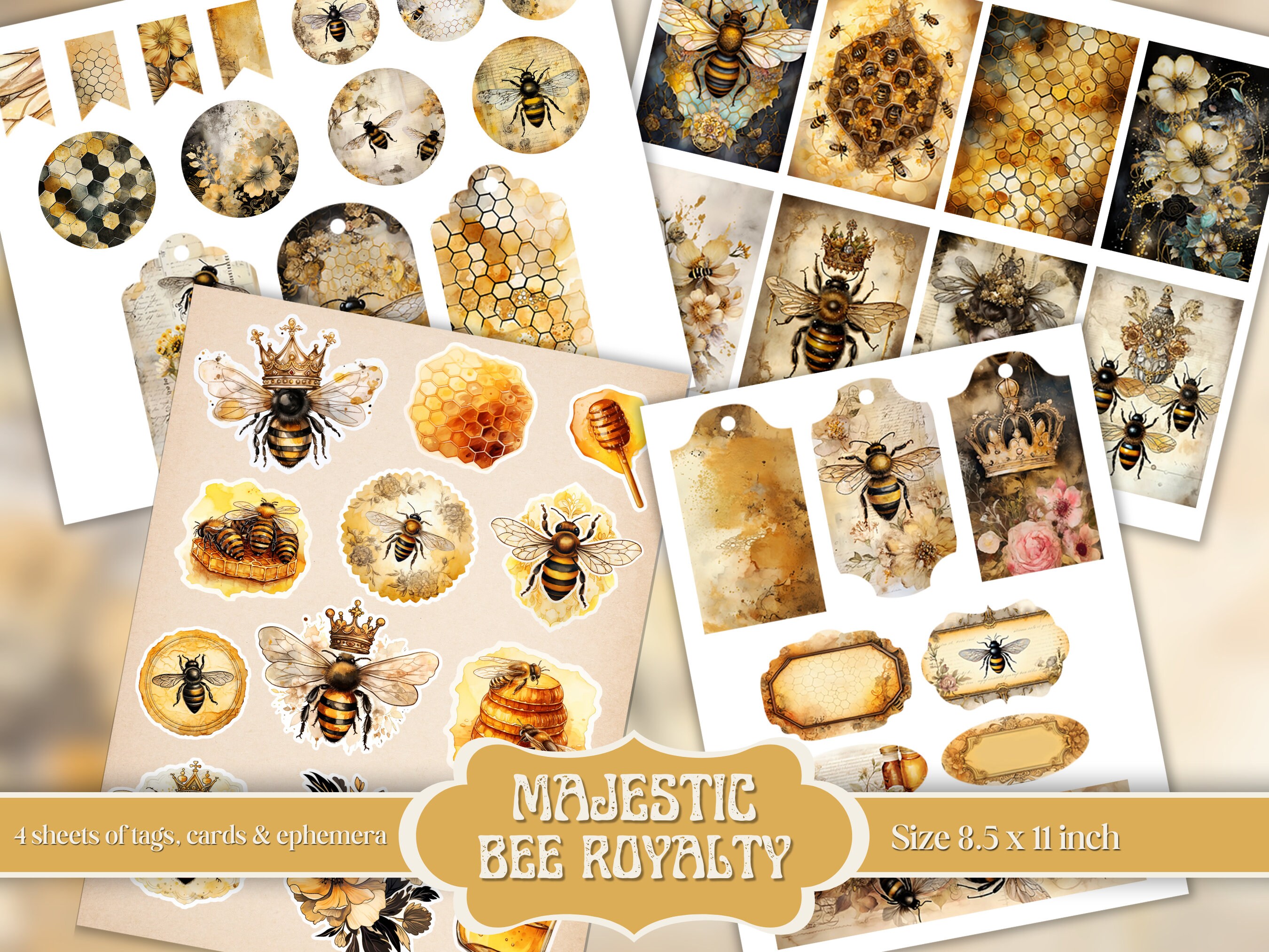 Junk Journal Kit majestic Bee Royalty Bees Printable, Honey Scrapbook ...