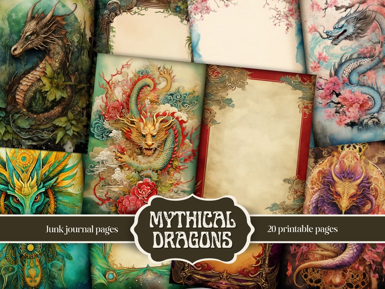 Junk Journal Pages “mythical Dragons” – Elemental Dragon Junk Journal ...