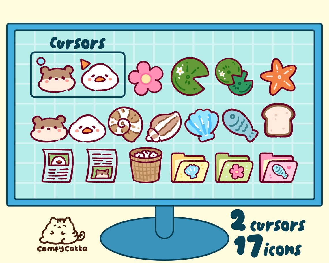 Animated Otter and Duck Desktop Wallpaper and Icon Set | Blue Cute ...