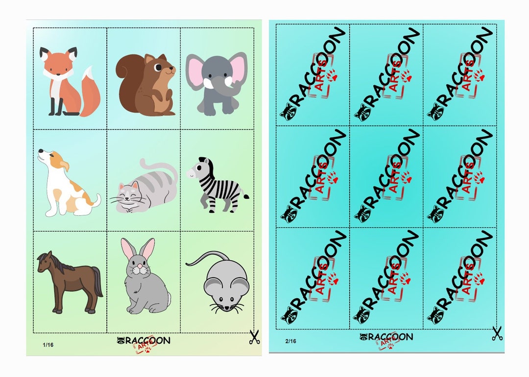 Matching Cards - Cute Animals - Printable Card Board Games for Kids and ...