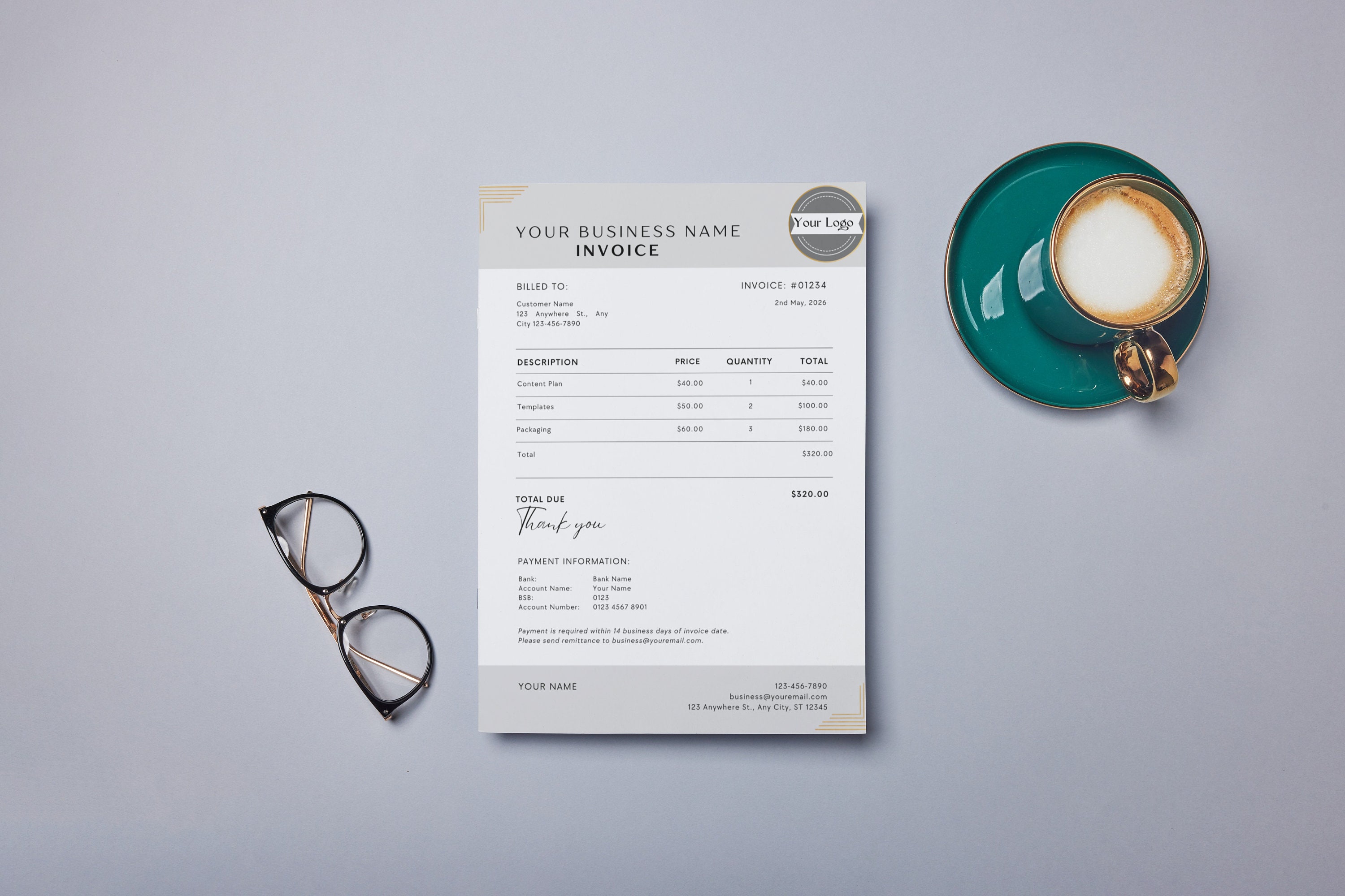 Invoice Template, Editable, Small Business Invoice Template Printable ...